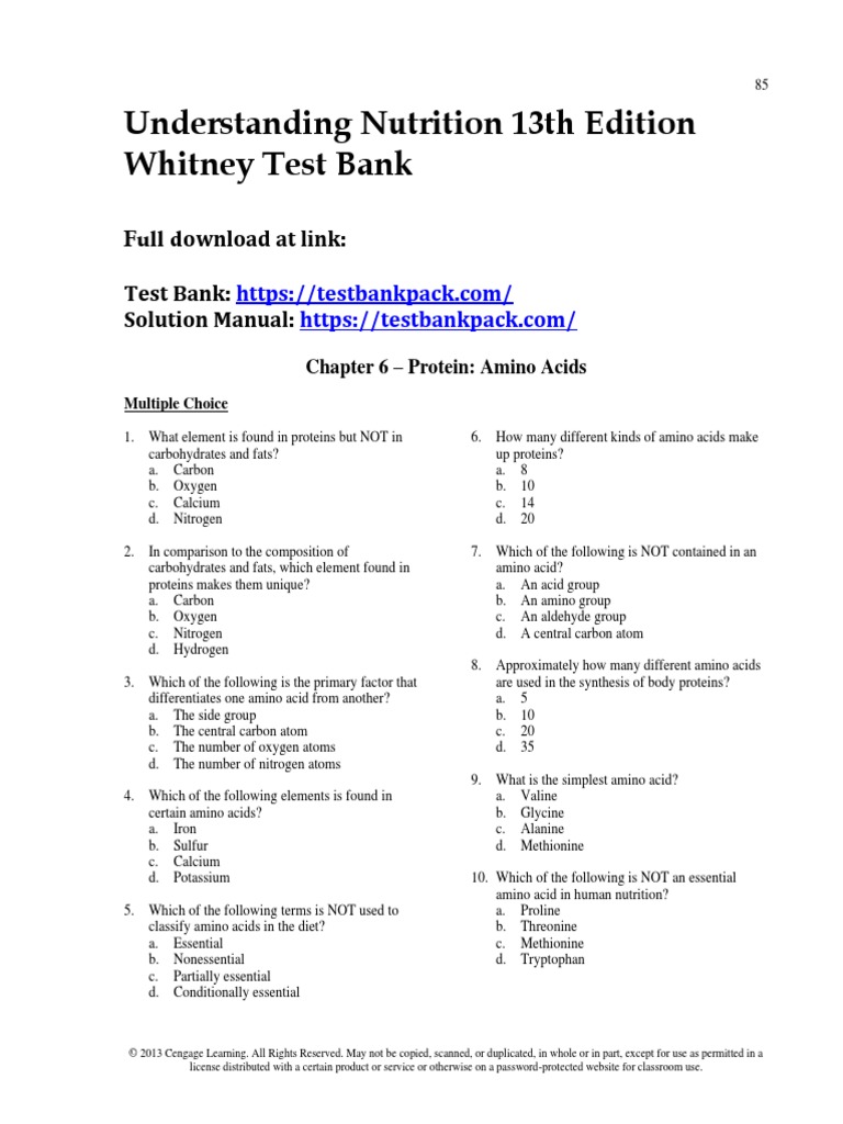 Understanding Nutrition 13th Edition Whitney Test Bank Download | PDF ...