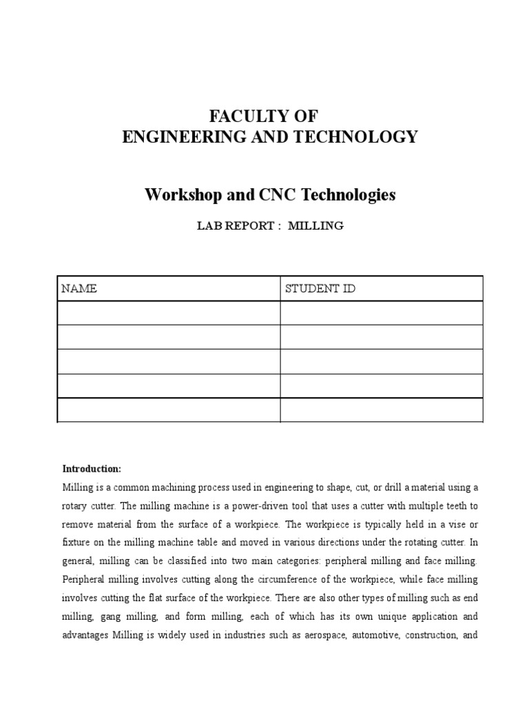 Milling Lab Report and Procedures | PDF