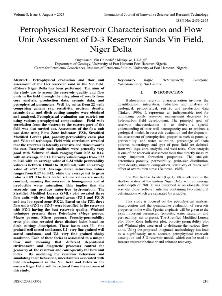 Petrophysical Reservoir Characterisation and Flow Unit Assessment of D-3 Reservoir Sands Vin ...