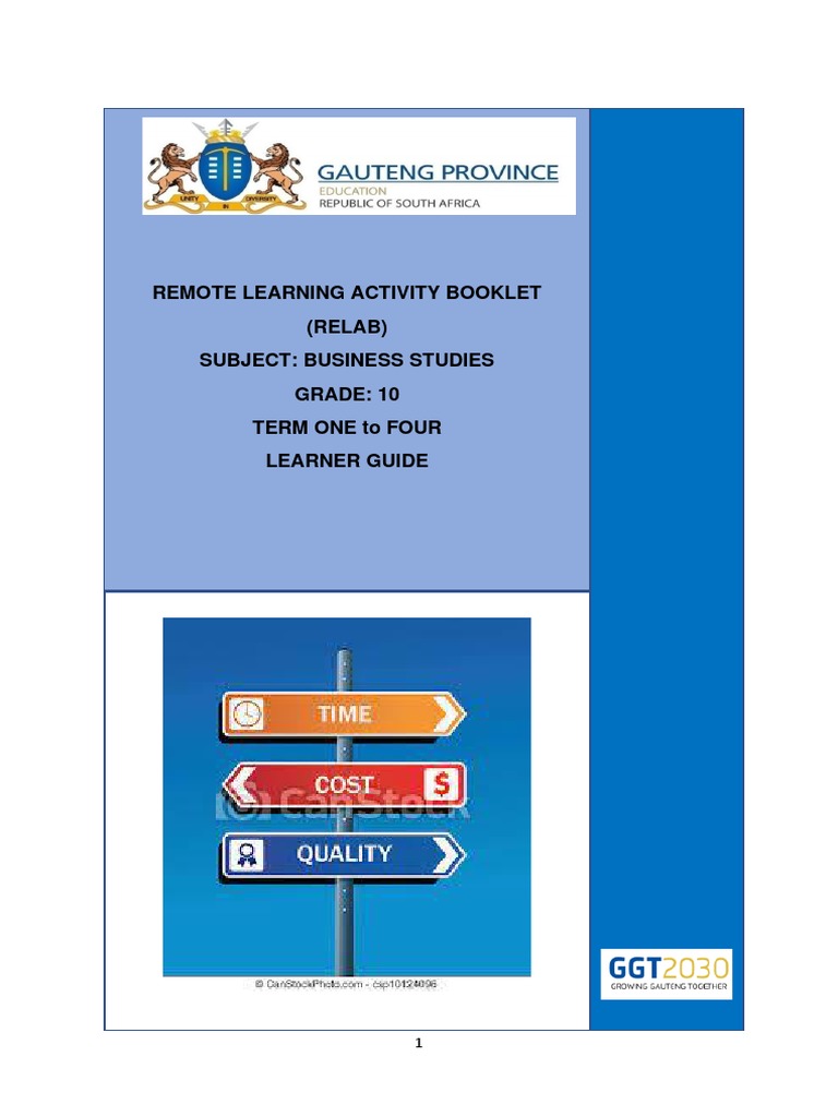Business Studies Relab Grade 10 Term One - Four Learner Guide | PDF ...