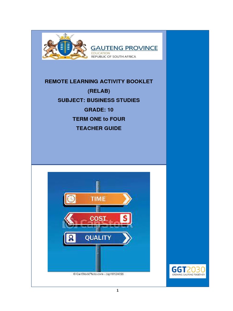 Business Studies Relab Grade 10 Term One - Four Teacher Guide | PDF