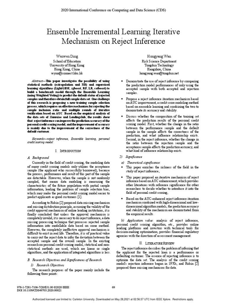 Ensemble Incremental Learning Iterative Mechanism On Reject Inference | PDF Ensemble Incremental Learning Iterative Mechanism On Reject Inference | PDF
