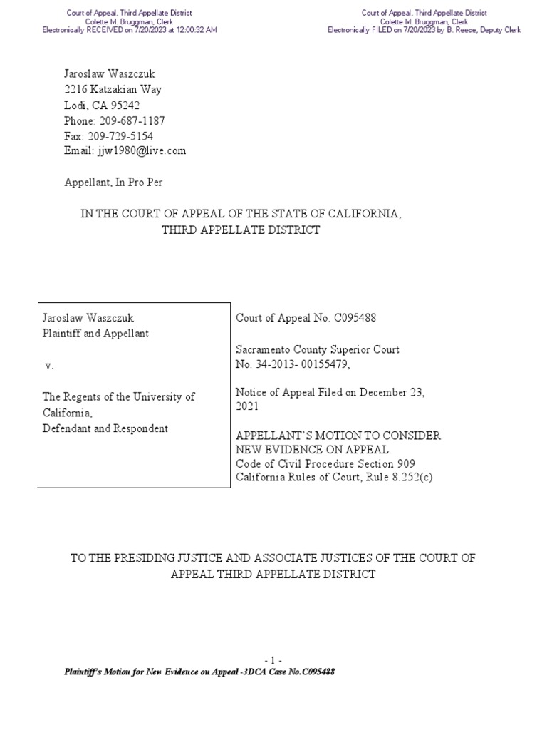 Motion for New Evidence on Appeal | PDF | Supreme Court Of California ...