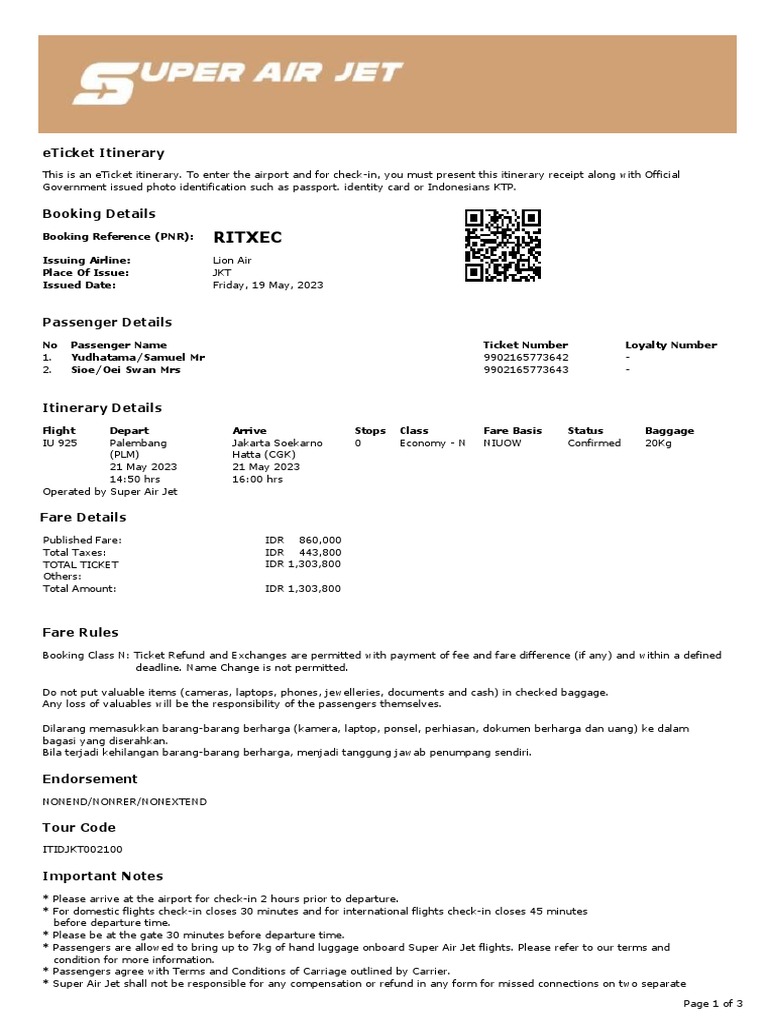 Eticket RITXEC | PDF | Baggage | Transport