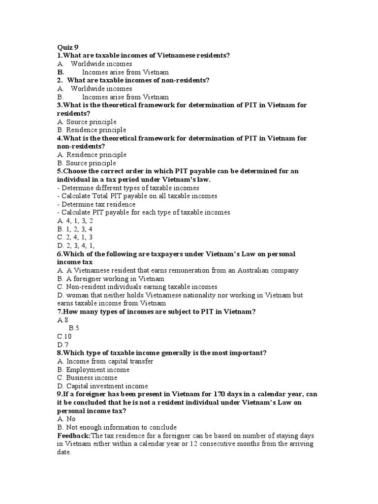 Quiz 9+10 Tax | PDF | Taxes | Income