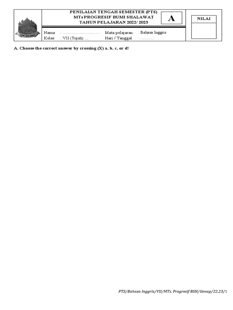 PTS - Soal - English - VII (Genap) 2022-2023 A | PDF