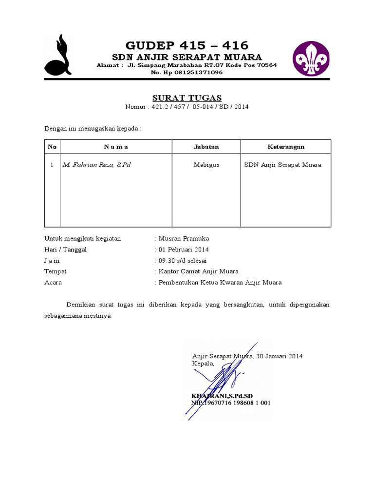 Surat Tugas Pramuka SDN Asm | PDF