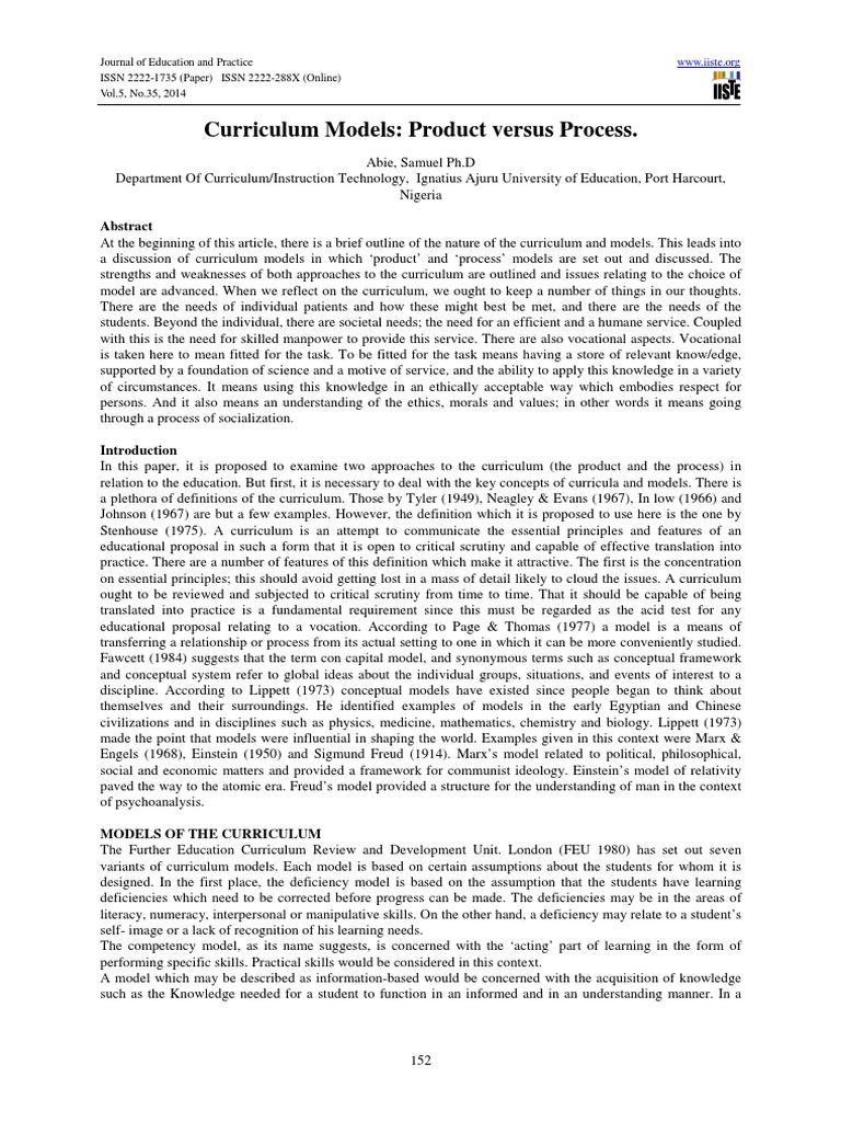 Curriculum Models: Product Versus Process | PDF | Curriculum | Learning