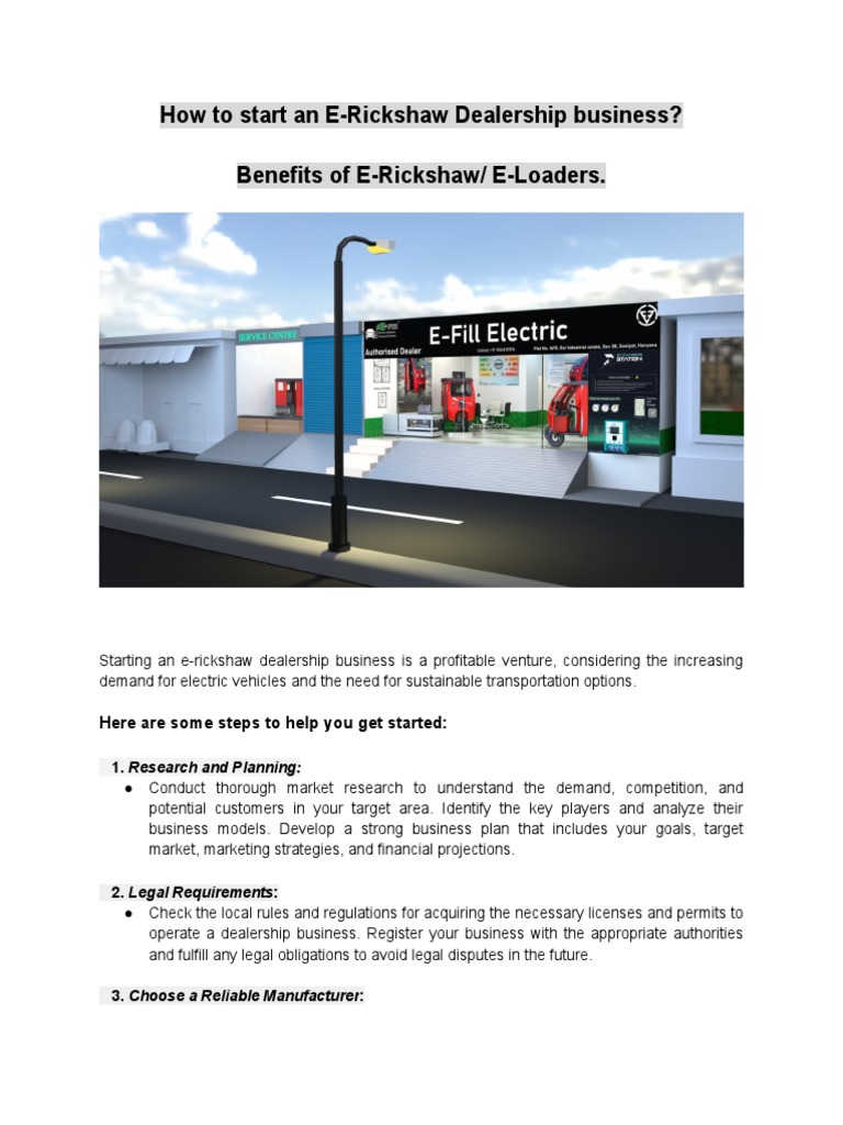 Starting An E-Rickshaw Dealership Business | PDF | Electric Vehicle ...