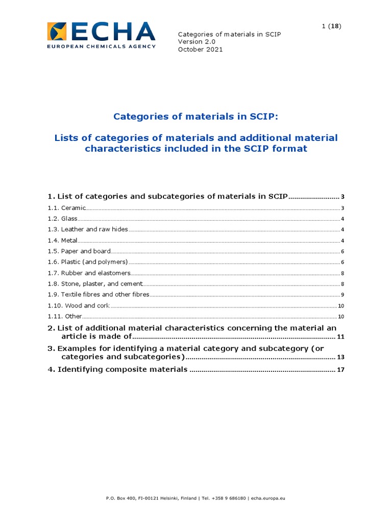 Material Categories For The Scip Database en | PDF