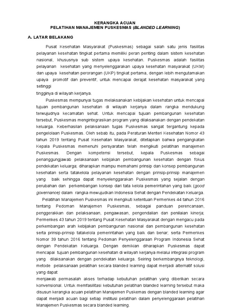 Contoh - Kerangka Acuan Manajemen Puskesmas (Blended) | PDF