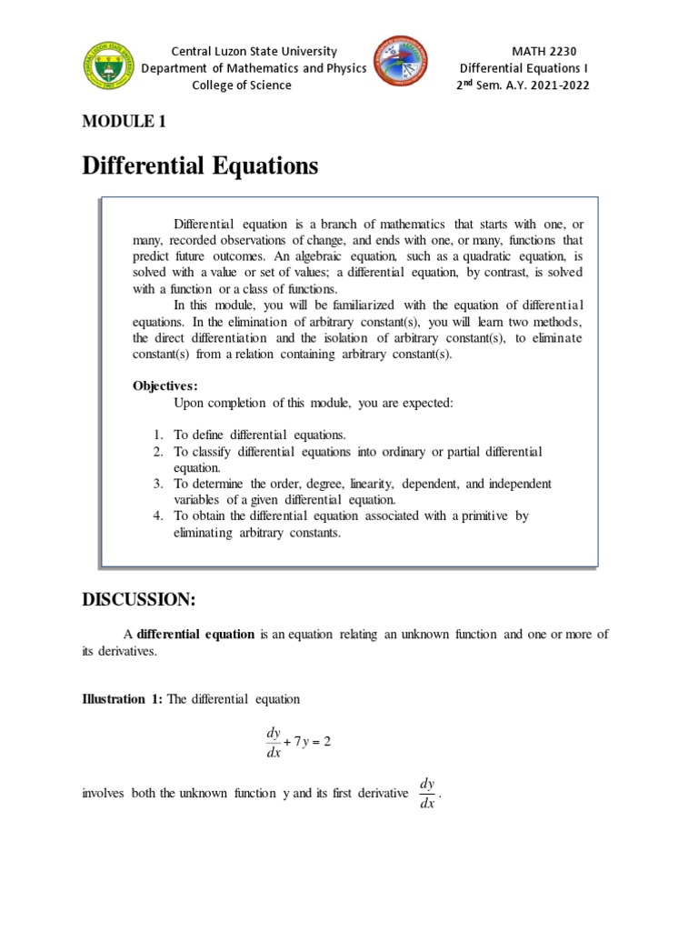 Module 1 | PDF | Differential Equations | Equations