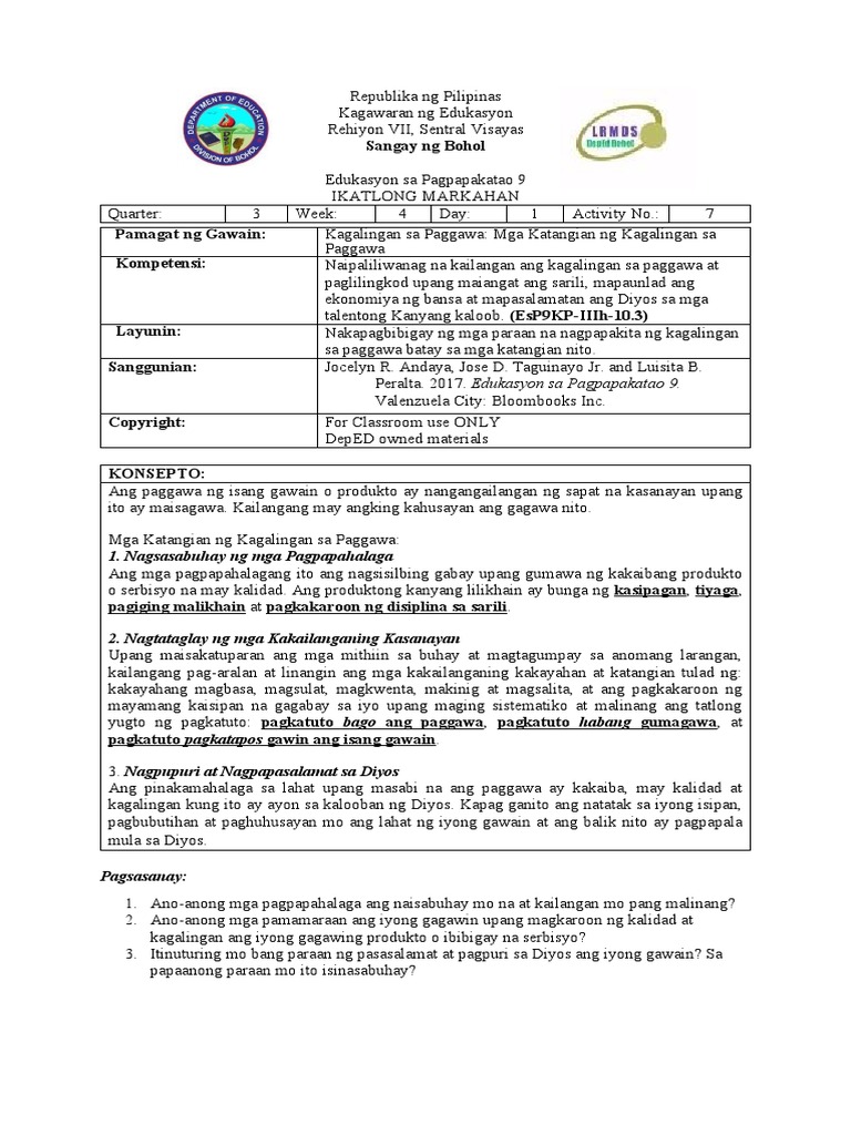 EsP9 Q3 Wk4 Day1 | PDF