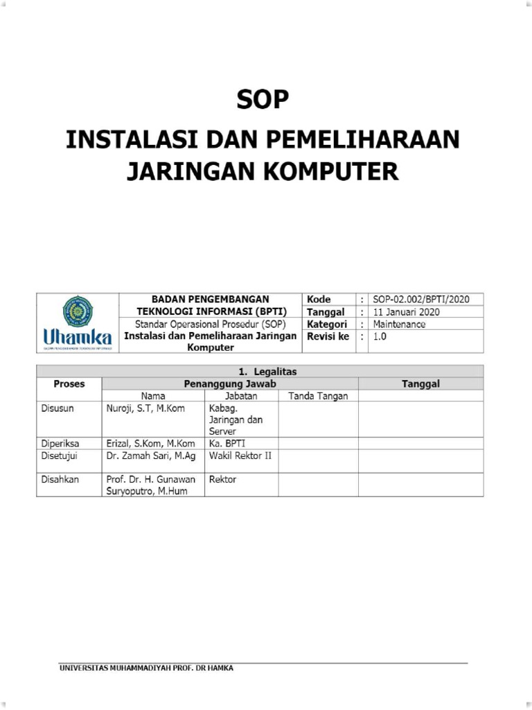 Sop Instalasi Dan Pemeliharaan Jaringan Komputer - PDF | PDF