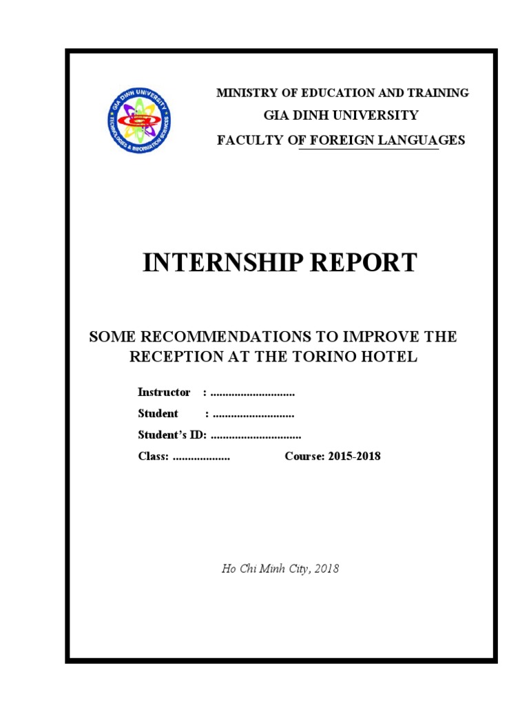 Internship Report: Some Recommendations To Improve The Reception at The ...