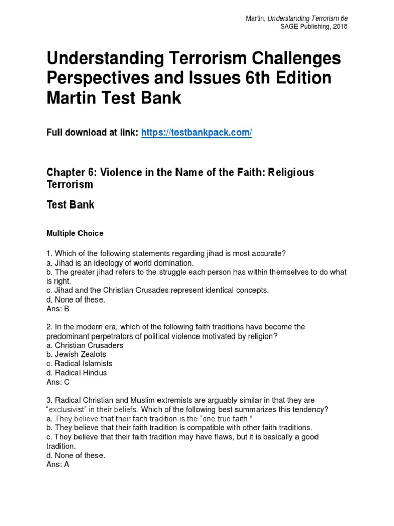 Understanding Terrorism Challenges Perspectives And Issues 6th Edition