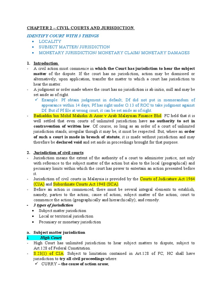 Civil 1 - Chapter 2 | PDF | Lawsuit | Jurisdiction