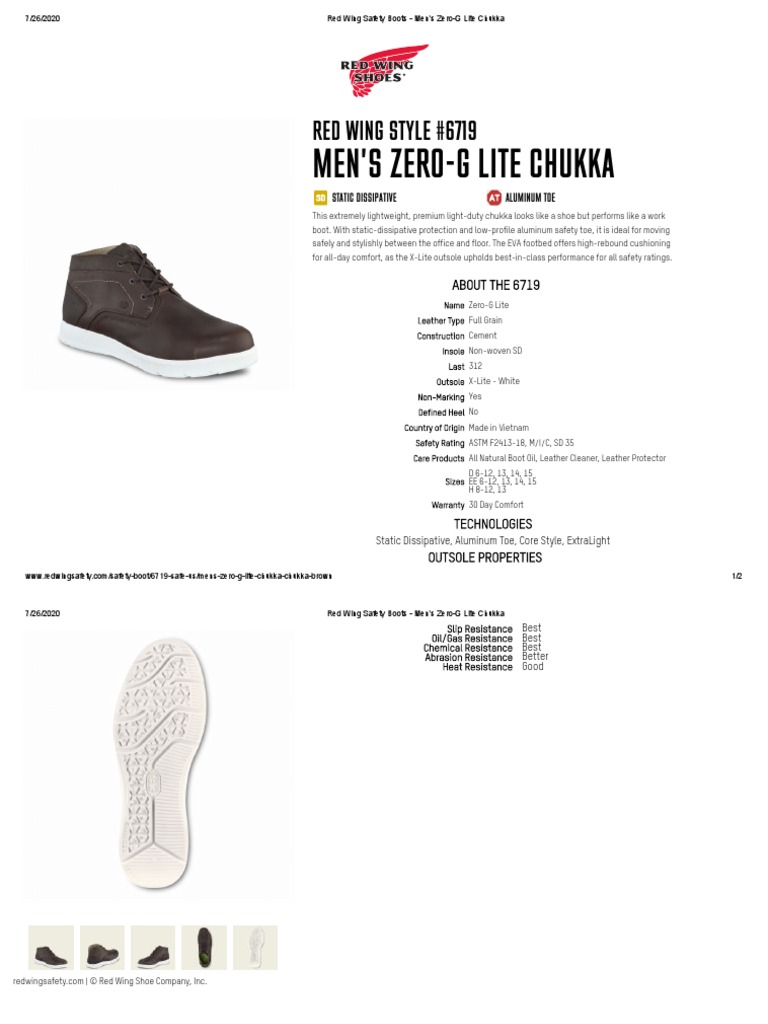 Men'S Zero-G Lite Chukka: Red Wing Style #6719 | PDF | Shoe | Softlines ...