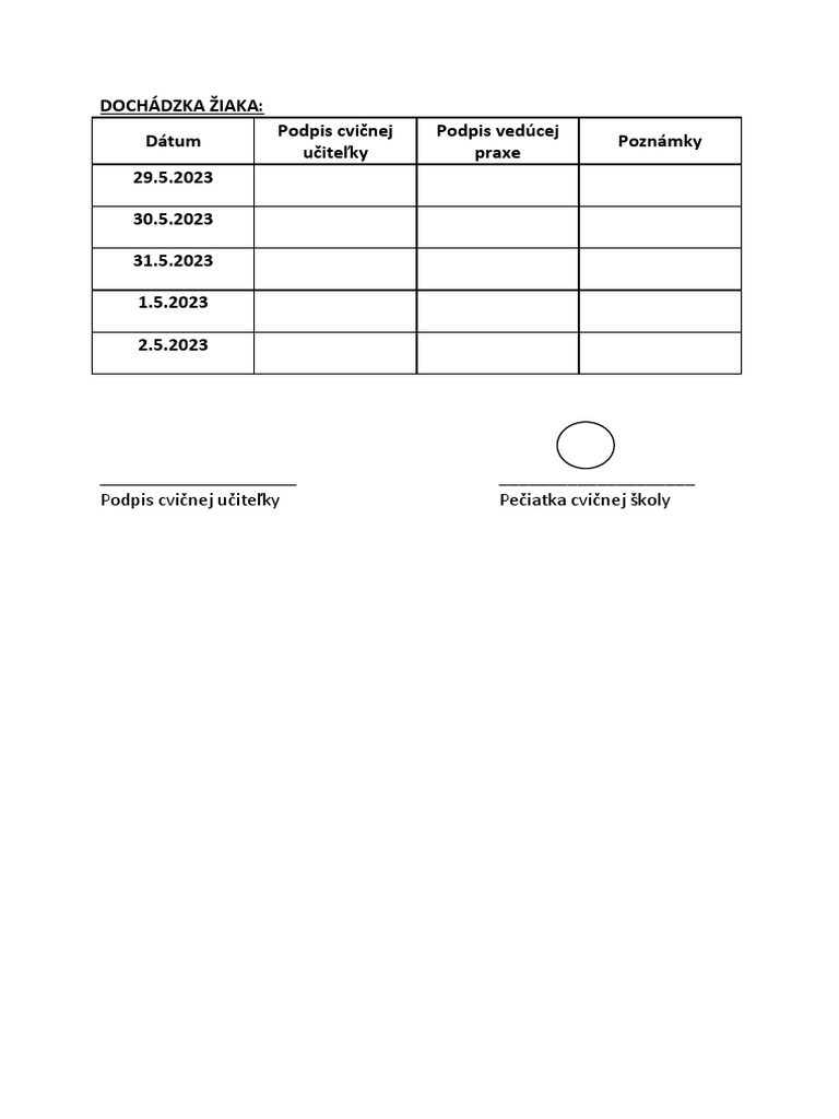 Dochádzka Žiaka | PDF