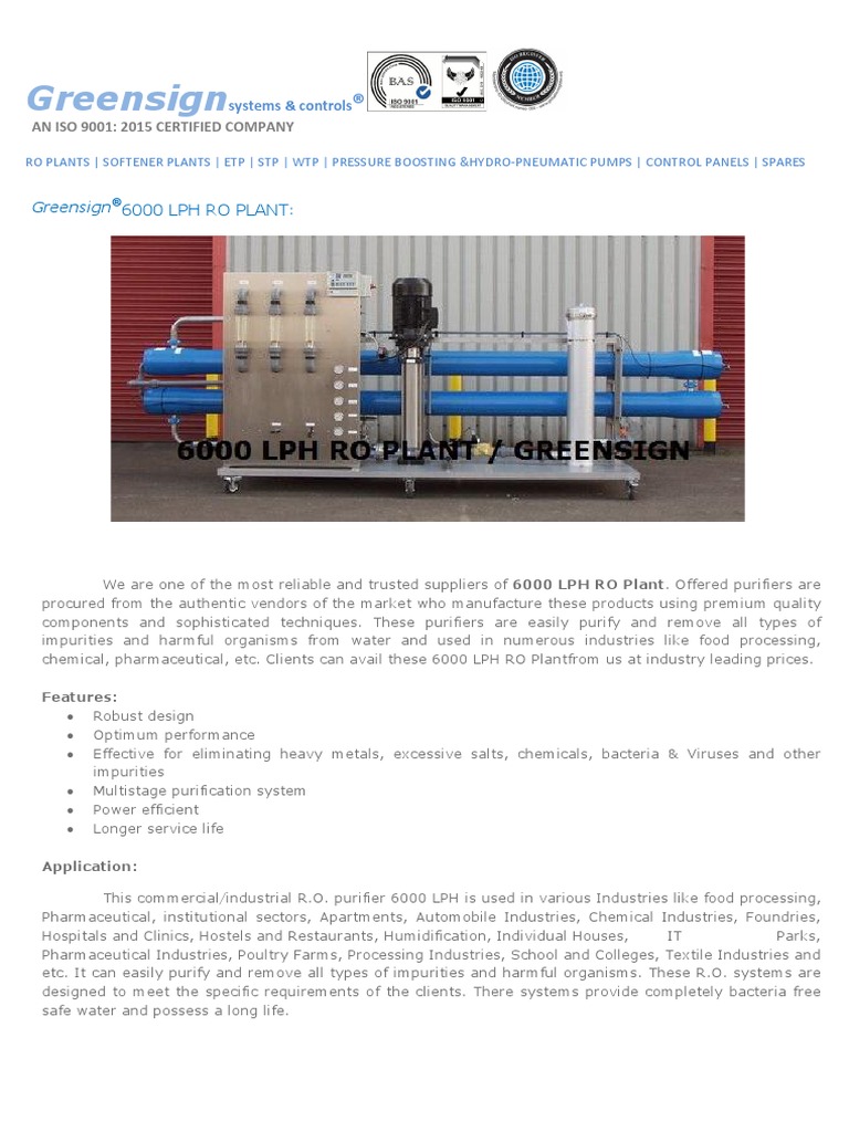 6000 LPH Ro Plant | PDF