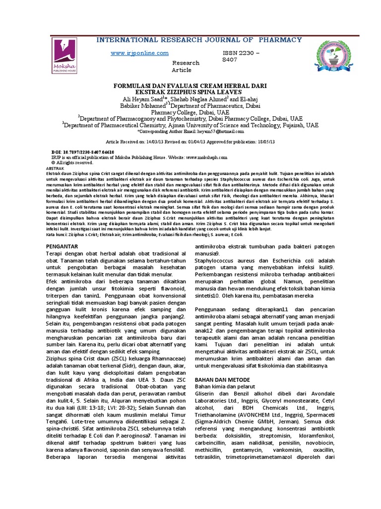 International Research Journal of Pharmacy: Formulasi Dan Evaluasi ...