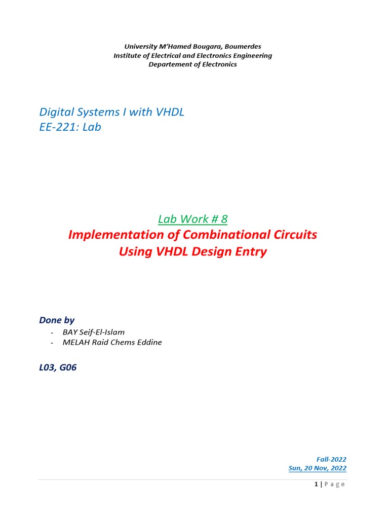 Lab - 8, Implementation of Combinational Circuits Using VHDL Design Entry | PDF | Vhdl | Logic Gate