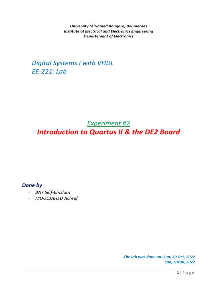 Experiment#2, Introduction To Quartus II & The DE2 Board | PDF | Computers