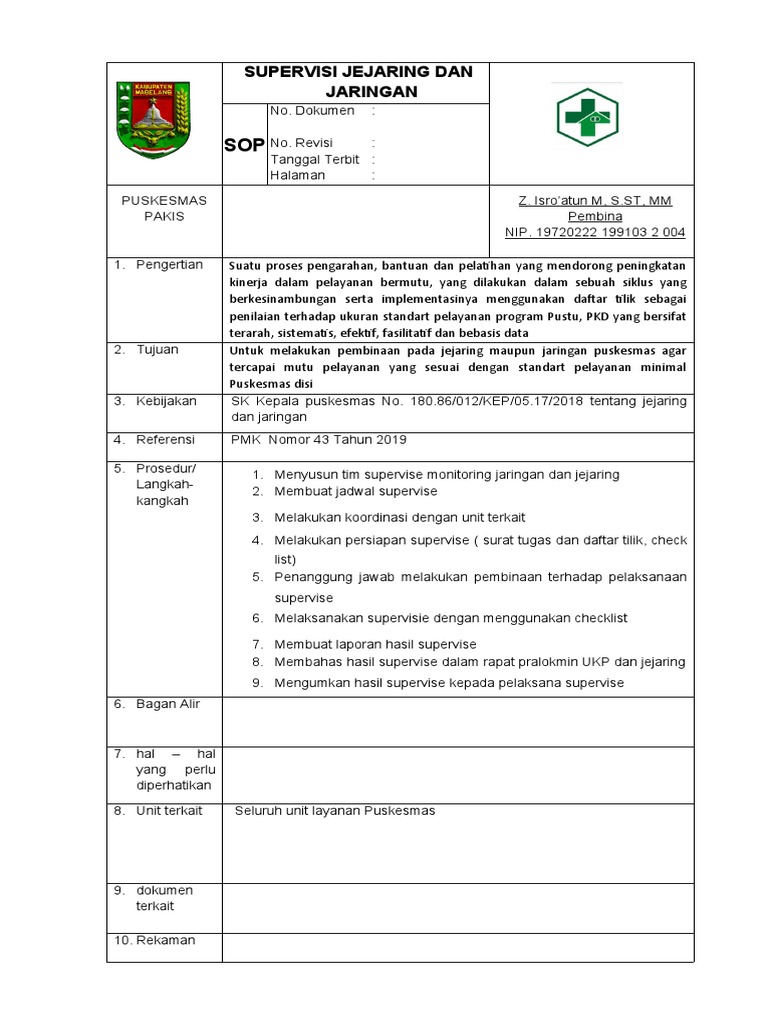 6. SOP SUPERVISI JEJARING DAN JARINGAN R01 | PDF