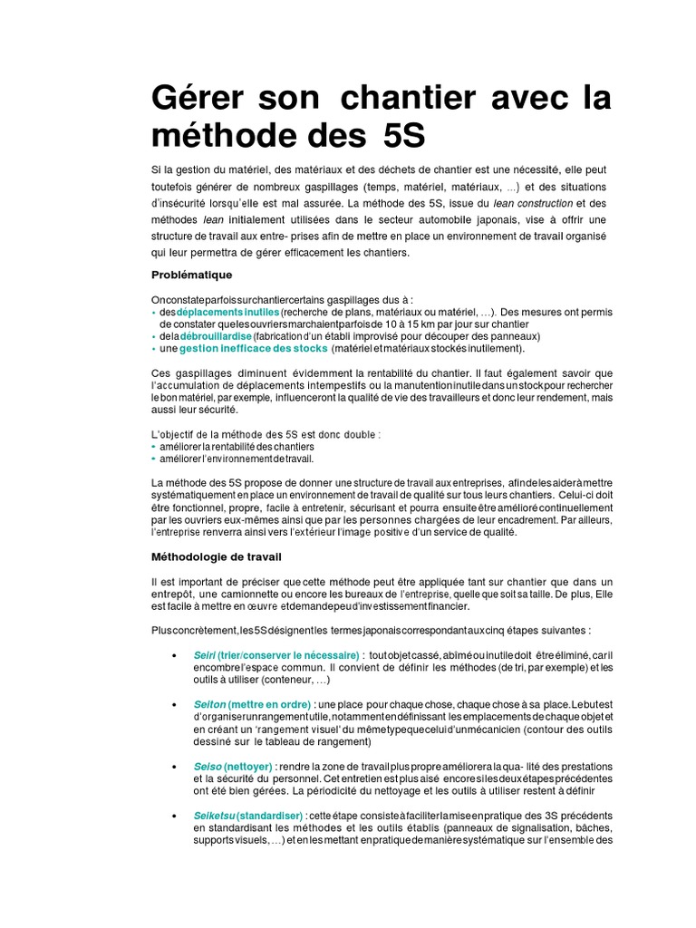 Gérer un chantier avec la méthode 5S | PDF | Affaires | Art