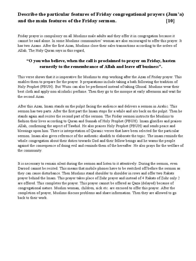 Friday Prayer Notes | PDF