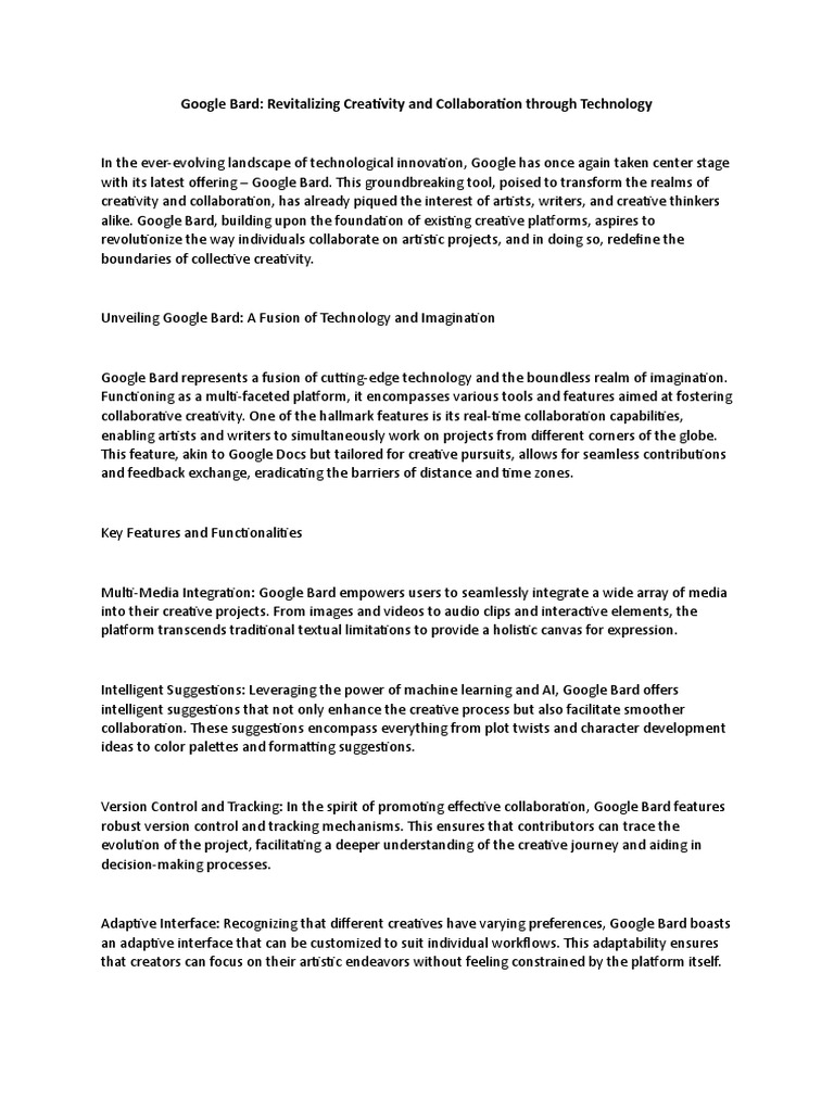 Google Bard | PDF | Collaboration | Creativity