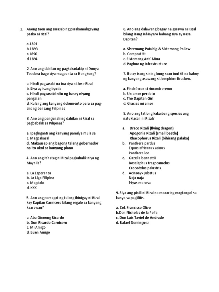 1 Rizal Group 5 Questionnaires | PDF