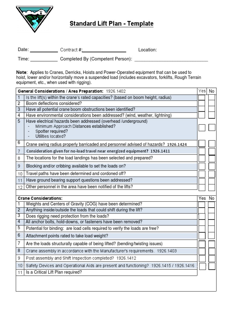 Standard Lift Plan Template | PDF