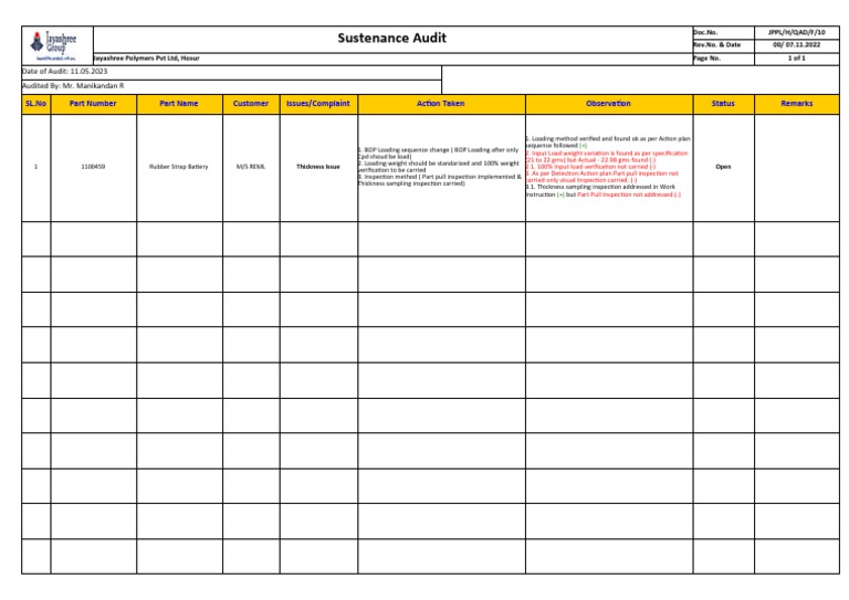 Sustanance Audit Format | PDF