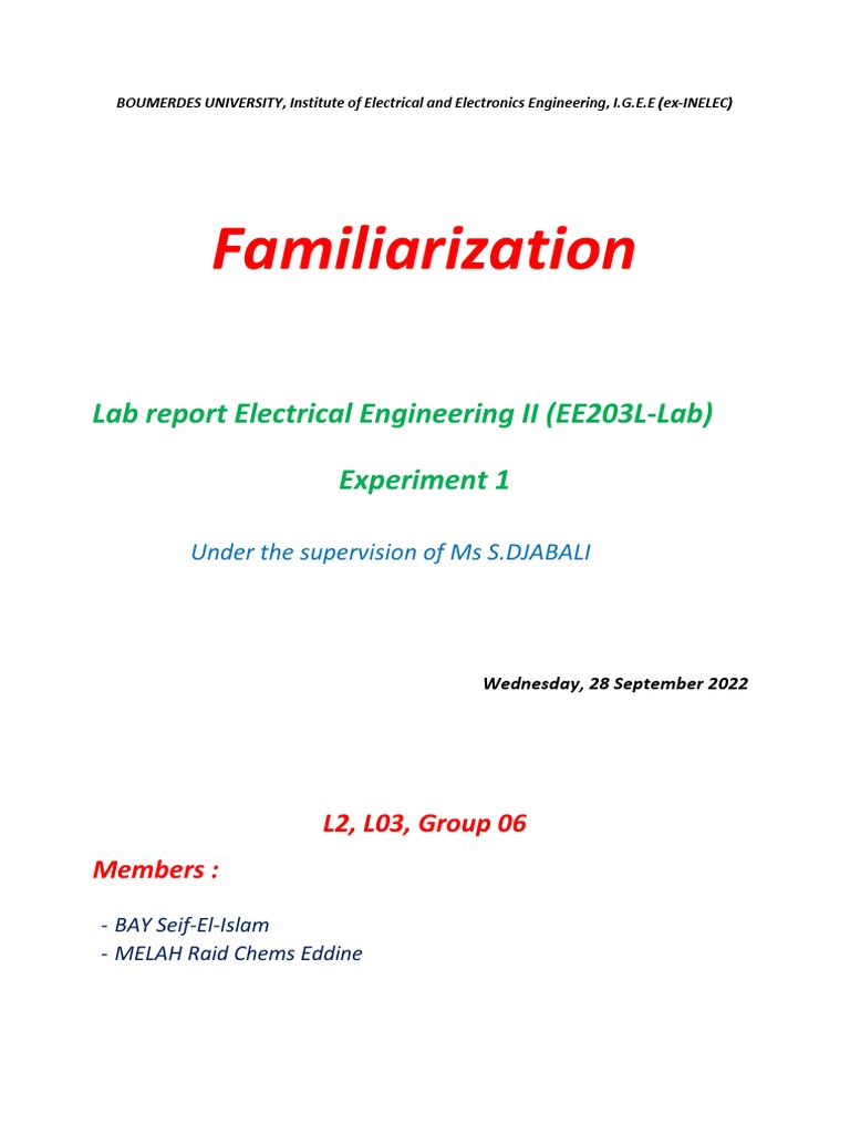 Experiment 1 Familiarization | PDF | Electrical Network | Root Mean Square