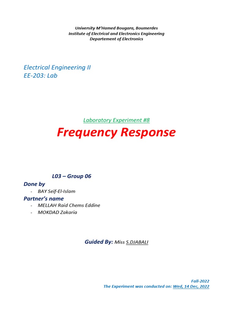 Lab 8 Frequency Response Pdf