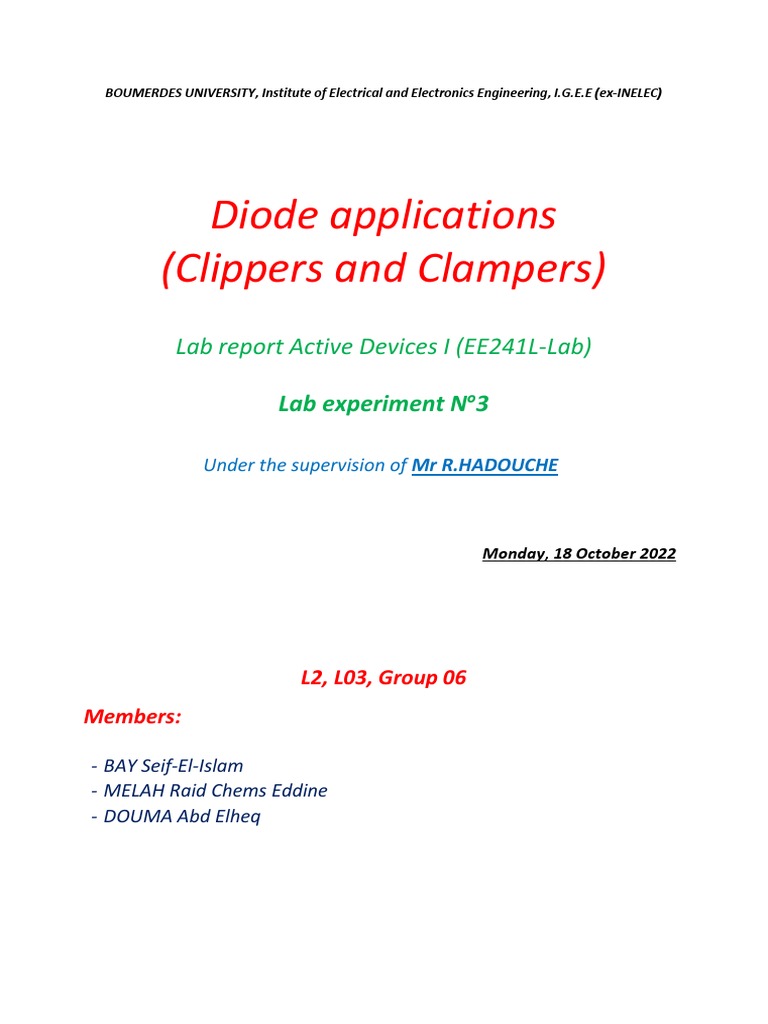 Lab Experiment N 3, Diode Applications (Clippers and Clampers) | PDF | Science & Mathematics ...