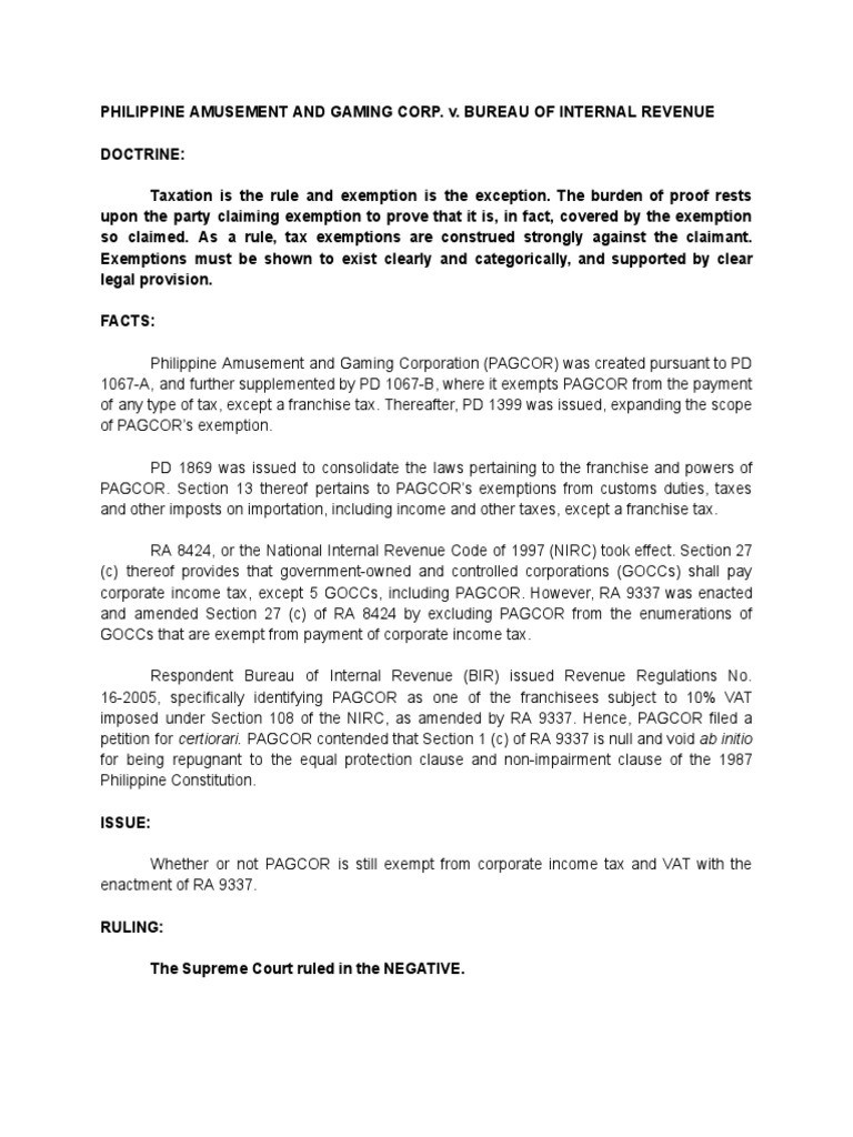 PHILIPPINE AMUSEMENT AND GAMING CORP. v. BUREAU OF INTERNAL REVENUE ...