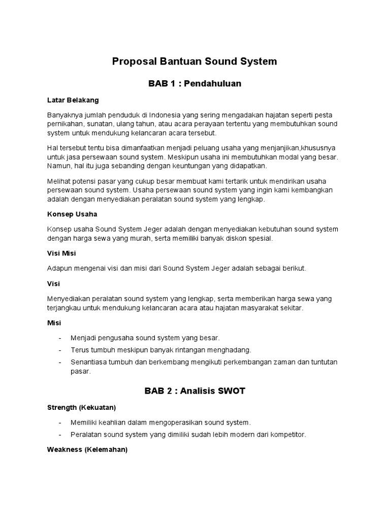Proposal Usaha Sound System | PDF