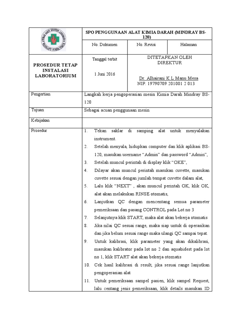 Sop Mindray Bs 120 | PDF