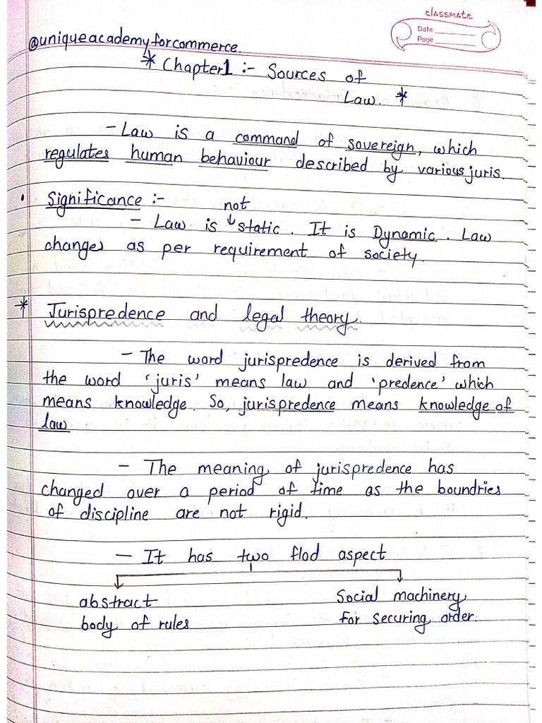 Sources of Law Handwritten Notes | PDF