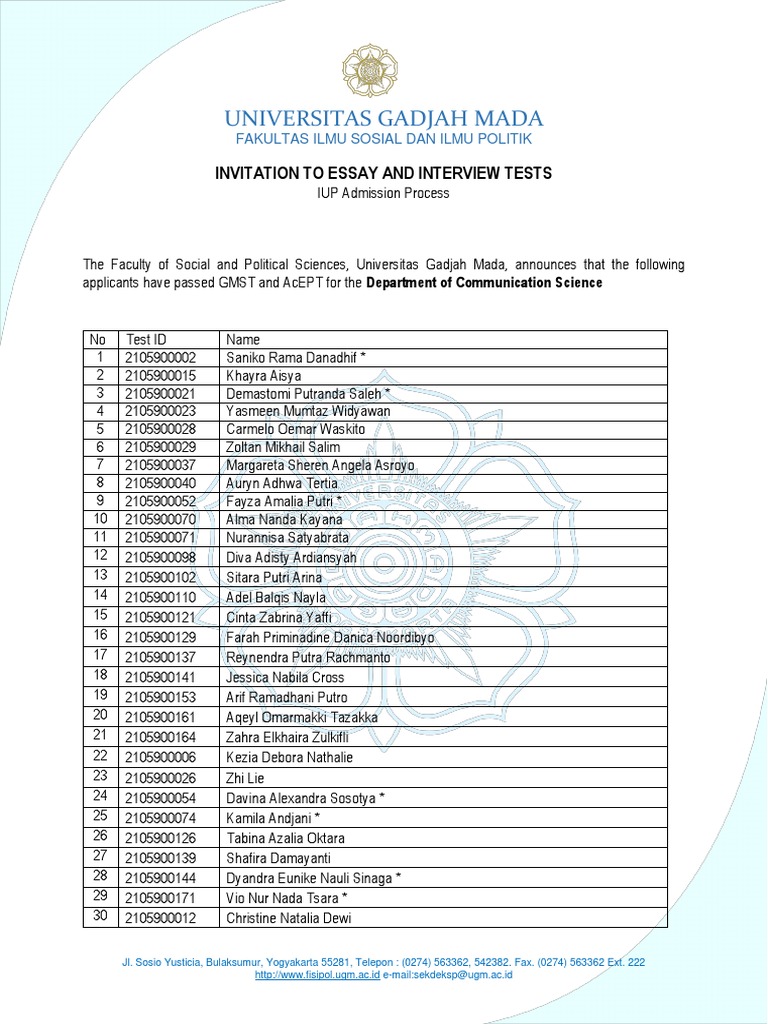 COM Invitation To Essay and Interview Test | PDF