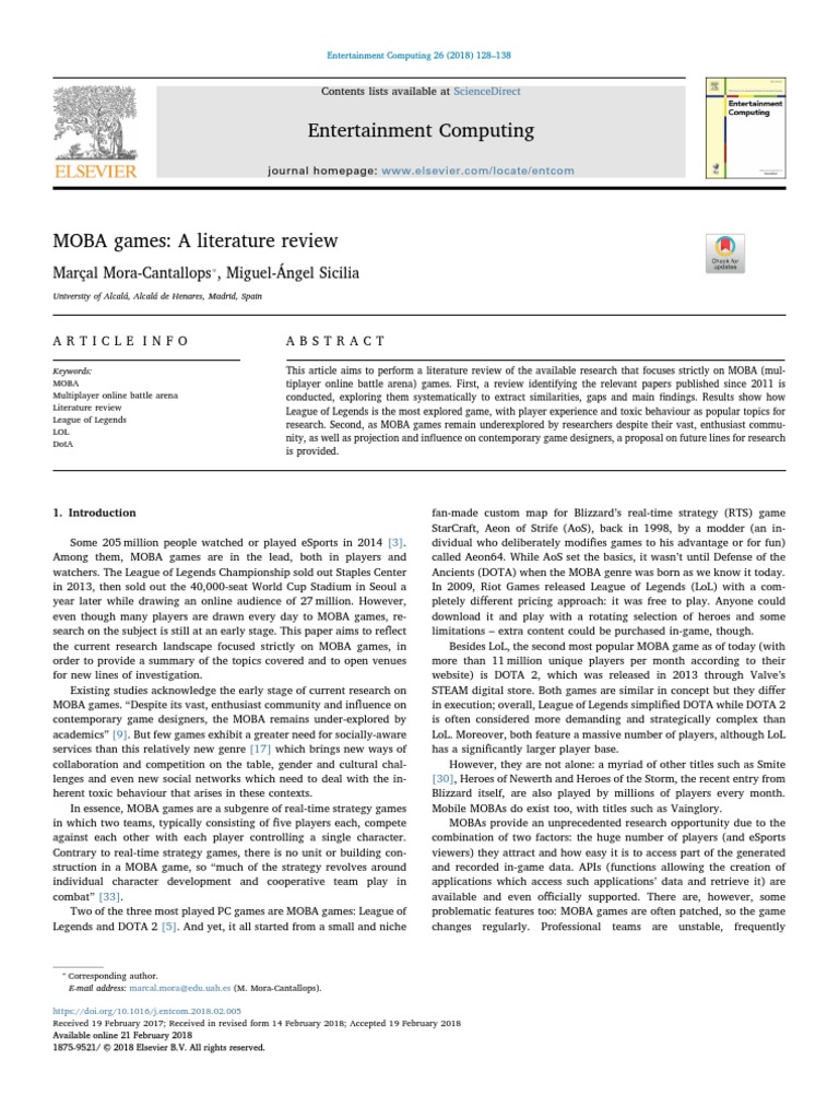 MOBA Games A Literature Review | PDF
