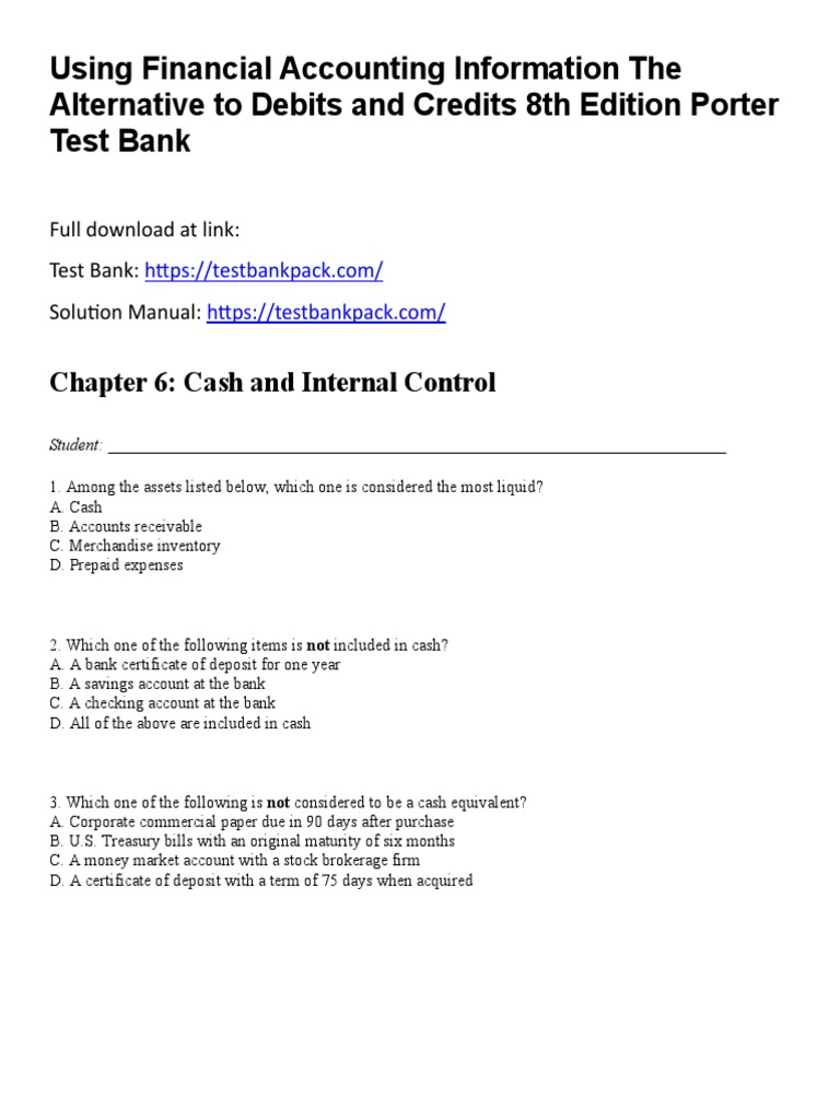 Accounting Test Bank for Students | PDF | Internal Control | Cheque