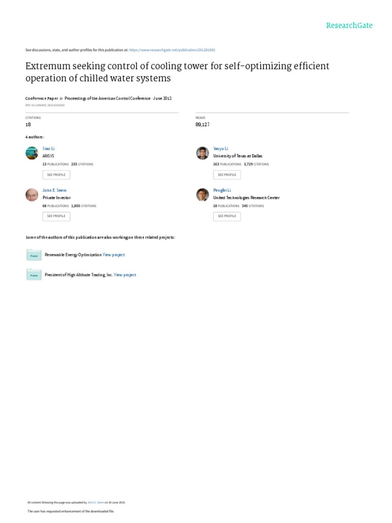 Extremum Seeking Control of Cooling Tower For Self | PDF