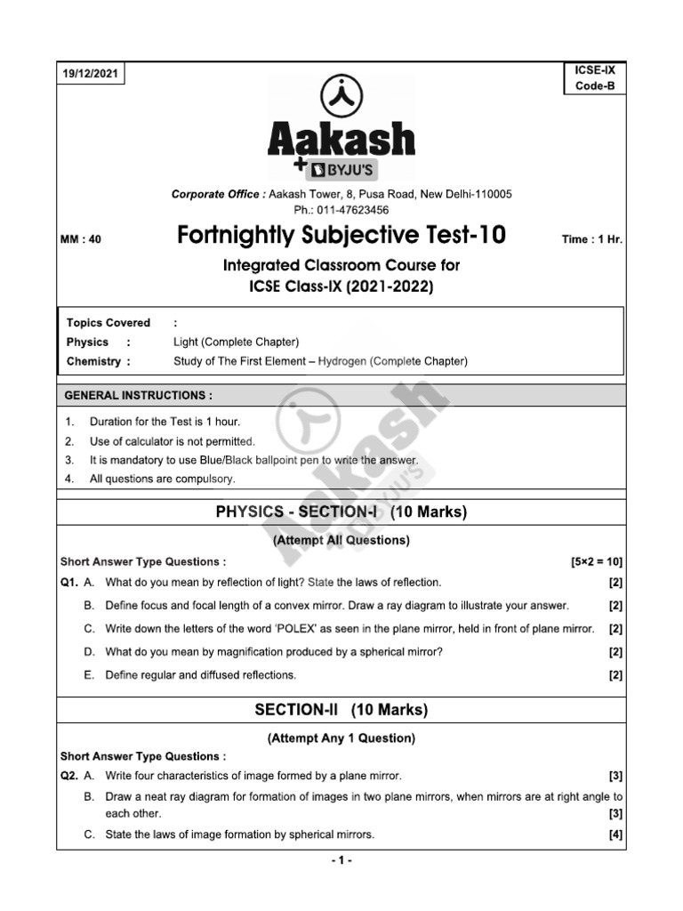 9 Icse FST 10 | PDF