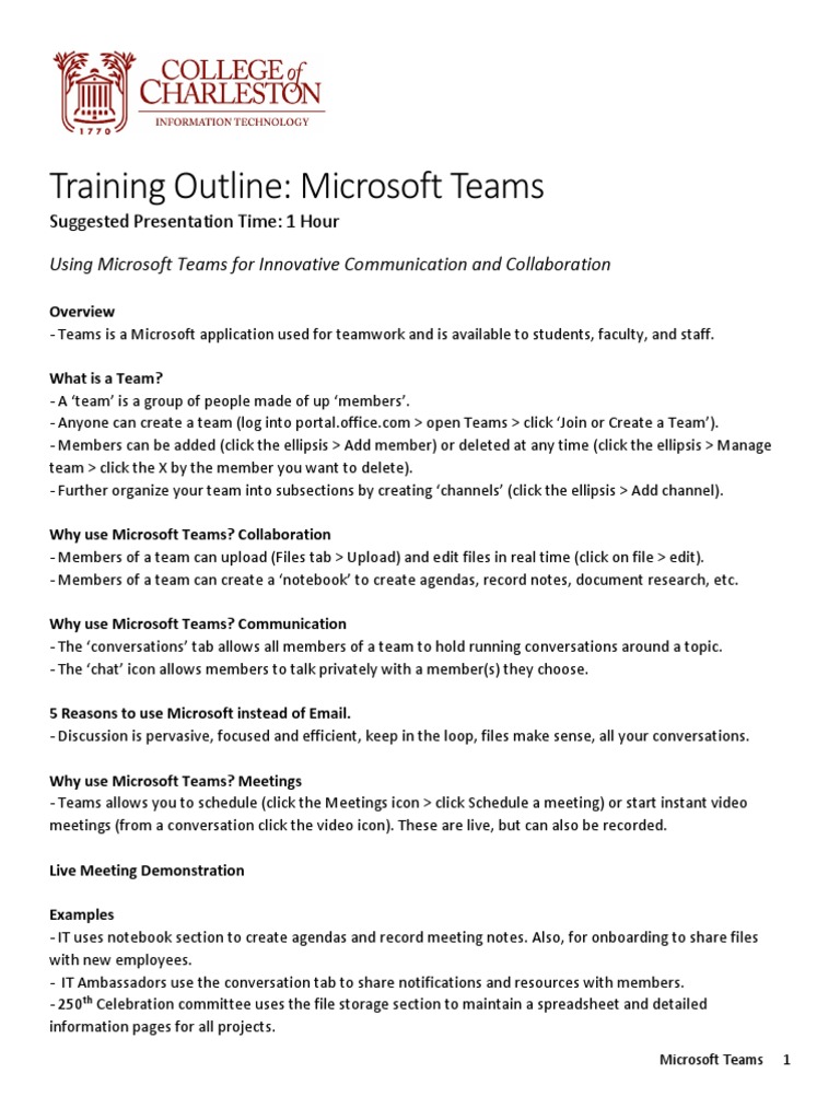 Microsoft Teams Training Outline | PDF | Computer File | Icon (Computing)