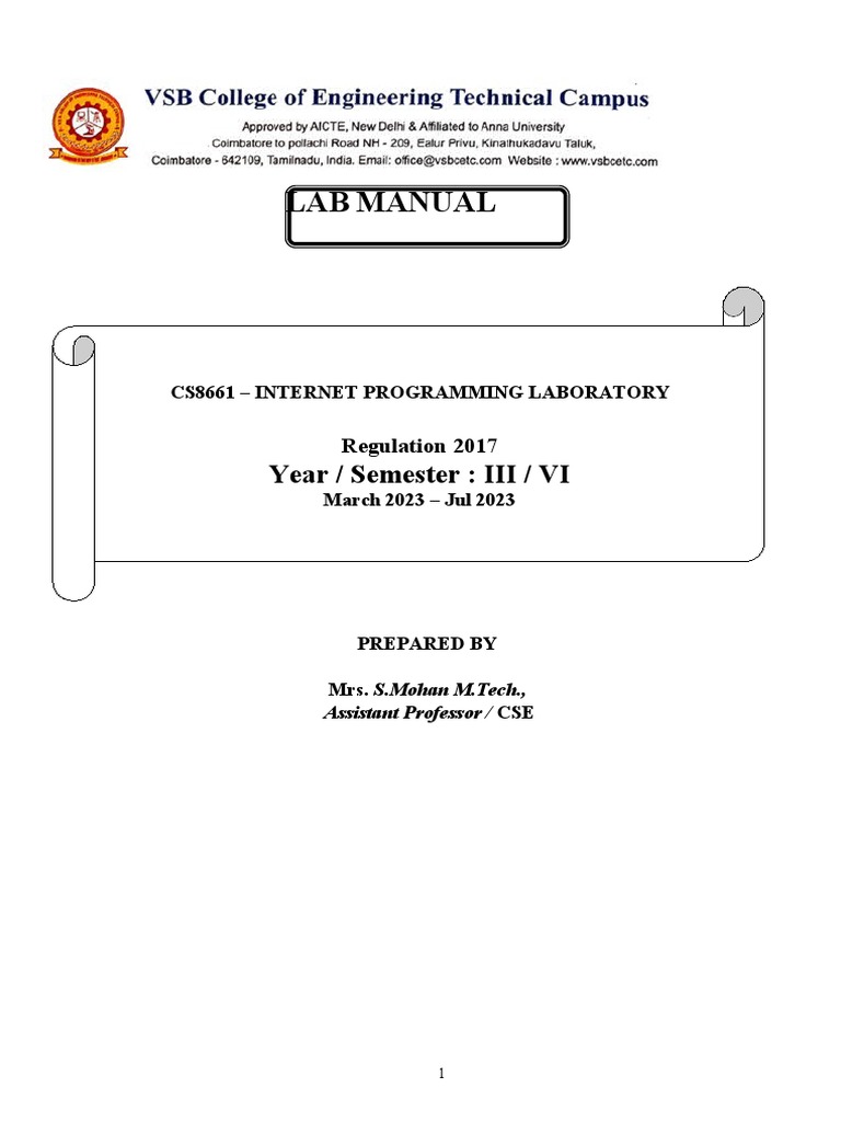 Cs8661 Internet Programming Laboratory 2025966568 2019 23 Ip Lab R2017 In Pdf
