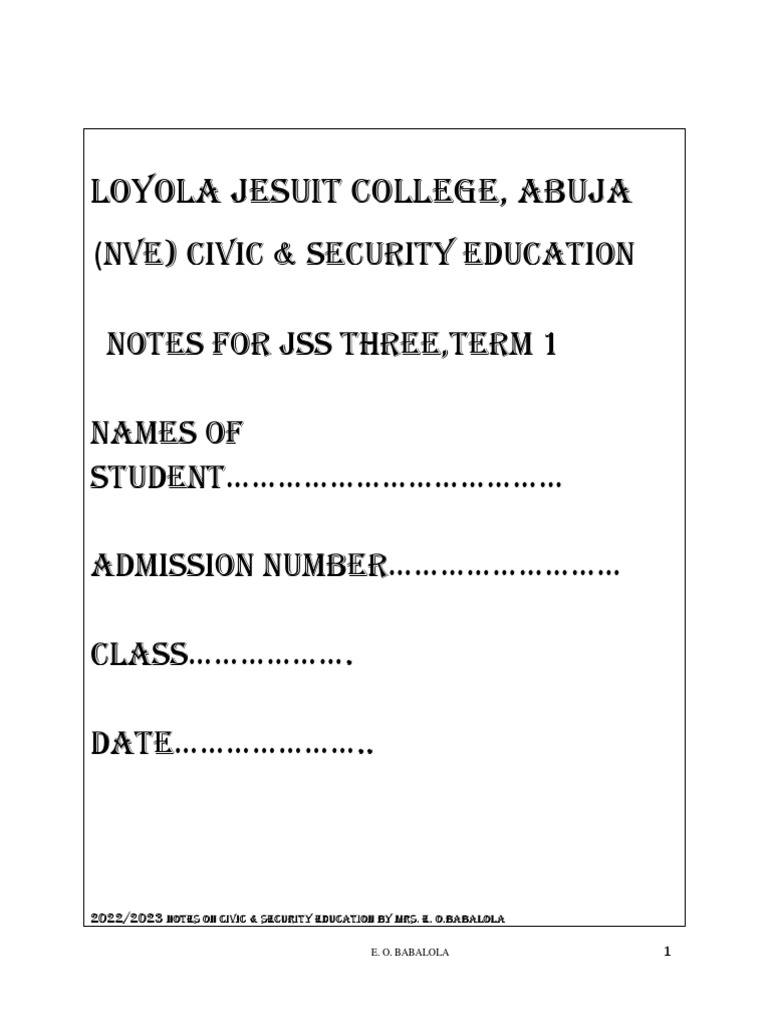 Civic Education Jssthree Note Term One (New Scheme) | PDF