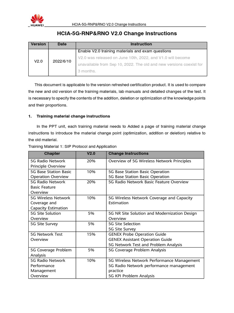 HCIA-5G-RNP&RNO V2.0 Version Instruction | PDF